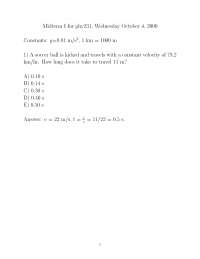 Midterm Exam with 15 Questions - Introductory Physics I | PHY 231 - Docsity