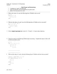 Quiz 4, MATLAB Code - Introduction to Civil Engineering | ENGR 1202 - Docsity