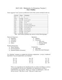 Mathematics for Elementary Teachers I - Test 1 Outline | MAT 1420 - Docsity