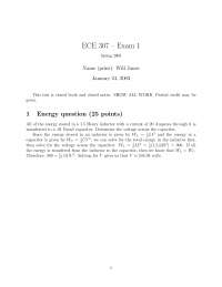 Energy Questions Exam 1 - Basic Electric Engineering | E C E 307 - Docsity