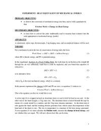 Heat Equivalent of Mechanical Energy, Introduction to Physics Lab I ...