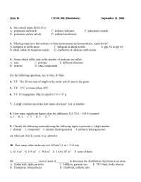 20 Questions Quiz 1 - General Chemistry | CH 101 - Docsity