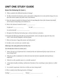 Introduction to Biology - Quiz 1 | BIOL 1003 - Docsity