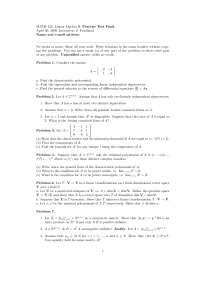 Linear Algebra II - 9 Problems for Practice Final Exam | MATH 425 - Docsity
