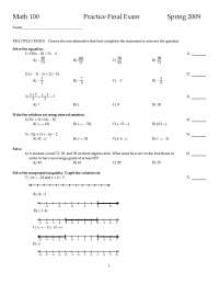 Practice Final Exam | Intermediate Algebra | MATH 100 - Docsity