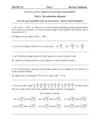 13 Questions of Trigonometry - Exam 1 | MATH 117 - Docsity