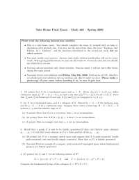 Take Home Final Exam Questions - Introduction to Topology II | MATH 446 - Docsity