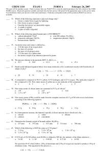 General Chemistry - Test One Answers | CHEM 1110 - Docsity