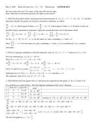 Mini Test with Answer Key - Elementary Calculus I | MATH 220 - Docsity