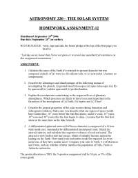 Solar System Astronomy - Homework II | ASTR 330 - Docsity