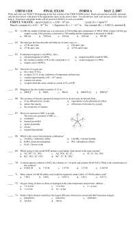 General Chemistry - Final Exam Solutions - Fall 2007 | CHEM 1110 - Docsity