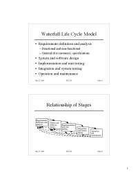 Waterfall Lifecycle Model, Lecture Slides | ECS 235A - Docsity