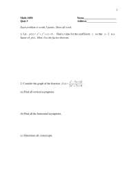Quiz 3 Practice - College Algebra | MATH 1050 - Docsity