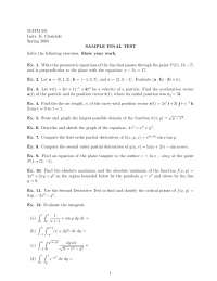 Sample Final Test Multivariable Calculus Math 251 Docsity