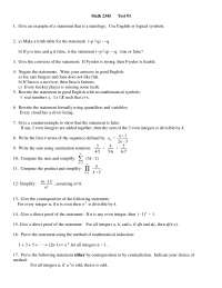Discrete Mathematics - Test 1 Unsolved Questions | MATH 2345 - Docsity