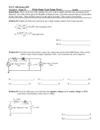 5 Problems on Circuits I - Final Examination - Fall 2003 | ECET 1100 ...