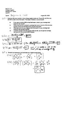 Quiz #1 with Solution - College Algebra | MATH 1111 - Docsity
