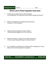 Ohm's Law and Power Equation Exercises - Assignment 2 | ARCH 4225 - Docsity