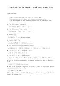 Practice Exam 1 - College Algebra | MATH 1111 - Docsity