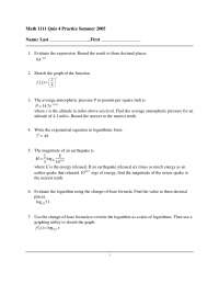 Practice Questions for Quiz 4 - College Algebra | MATH 1111 - Docsity