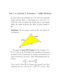 Solved Problems on Law of Cosines in Calculus I - Assignment 3 | MATH 1131 - Docsity