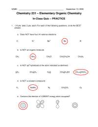 General Organic Chemistry - Class Quiz with Answer Key | HCHE 231 ...
