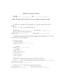 Review Questions of Calculus I - Examination | MATH 1441 - Docsity
