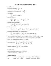 Fluid Mechanics Formula Sheet 2 | ME 3340 - Docsity