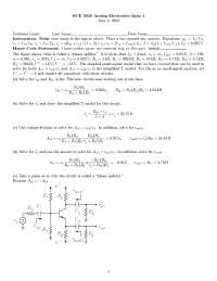 Solutions to Quiz #4 - Analog Electronics | ECE 3050 - Docsity