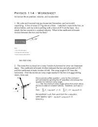 Worksheet: Position, Velocity, Acceleration - Notes | PHYS 114 - Docsity