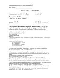 Final Exam Cheat Sheet and Questions | General Physics I | PHYS 121 | Exams Physics | Docsity
