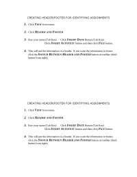 Creating Header and Footer for Identifying Assignments | IS 119 - Docsity