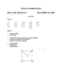 Past Final Examination with Answers - Physics I | PHYS 1100 - Docsity