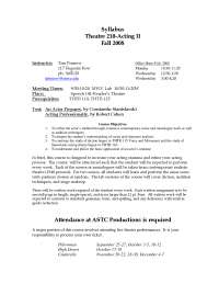 Syllabus for Theatre - Introduction to Acting I | THTR 110 - Docsity
