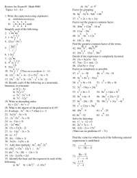 Review for Exam III - Intensified Beginning Algebra | MATH 0980 - Docsity