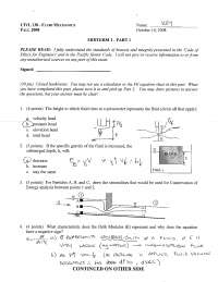 Midterm Exam 1 Answer Key | Fluid Mechanics I | CIVL 130 - Docsity