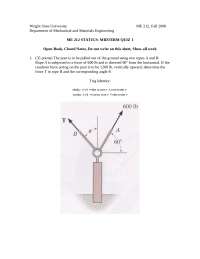 Midterm Quiz 1 Questions - Statics | ME 212 - Docsity