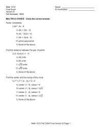 Final Exam MCQs with Answers - Intermediate Algebra | MATH 1010 - Docsity