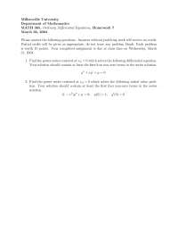 Ordinary Differential Equation - Practice Homework 7 | MATH 365 - Docsity
