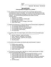 Midterm Exam for Introduction to Human Communication | HCOM 100 - Docsity