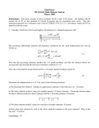 Finite Element Analysis - Final Exam | ME 412 | Exams Mechanical Engineering | Docsity