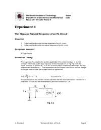 The Step and Natural Response of RL Circuit - Experiment 4 | ELEC 195 - Docsity