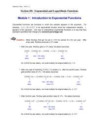 Exponential and Logarithmic Functions - Lecture Slides | MTH 111C - Docsity