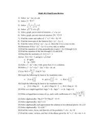 College Algebra - Final Exam Review | MATH 101 | Exams Algebra | Docsity