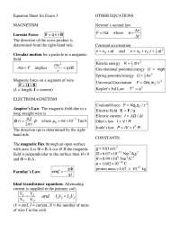 Equations on Lorentz Force, Circular Motion, Ampere's Law, Faraday's Law | ISP 209 - Docsity