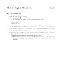 Assignment - Implicit Differentiation | MATH 201 - Docsity