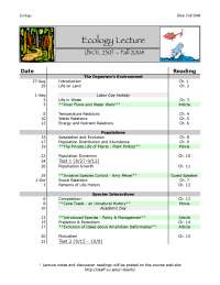 Human Anatomy - Ecology - Syllabus Schedule | BIOL 250 - Docsity