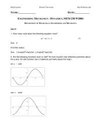 Engineering Mechanics - Dynamics | Study Quiz | MEM 238 - Docsity