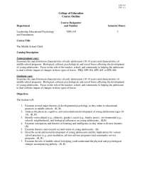 The Middle School Child - Course Outlines and Number | EPS 419 - Docsity