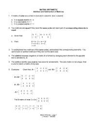 Matrix Arithmetic, Addition and Subtraction of Matrices | MATH 1630 - Docsity